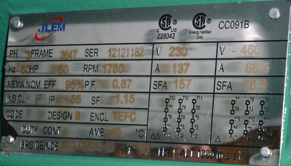 JLEM PE604T01 60 HP 1800 RPM TEFC 364T Frame Factory New Motor at ...