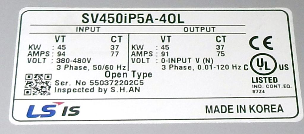 SV450IP5A-4OL LSIS Variable Frequency Drive, Dealers Industrial
